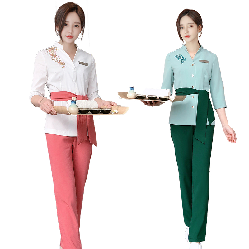 Lobby receptionist customizes hotel uniforms