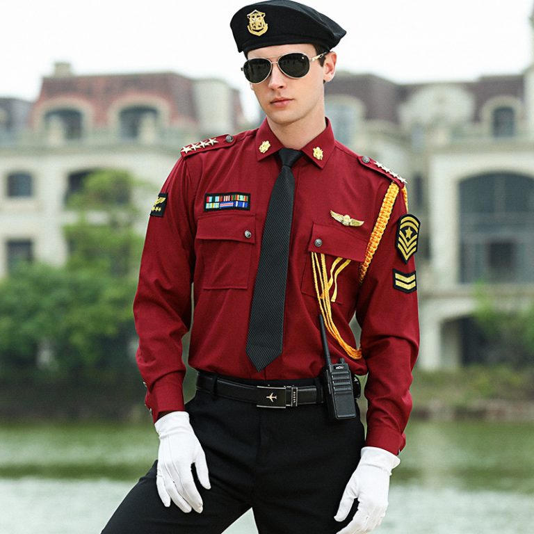 Red and gold decorated security uniform