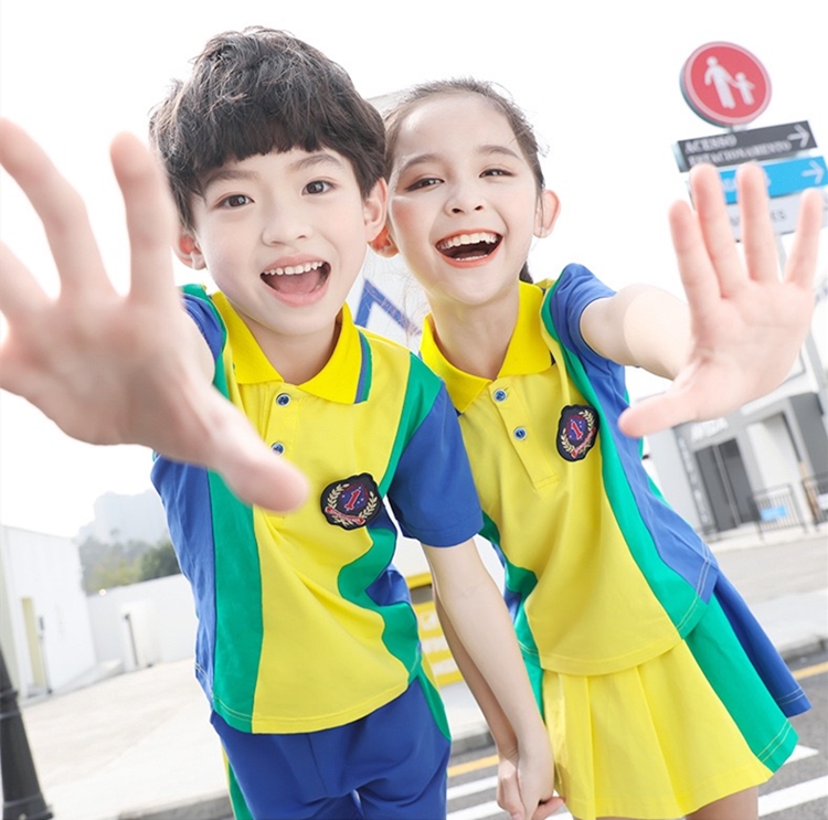 Yellow and blue color matching school uniform