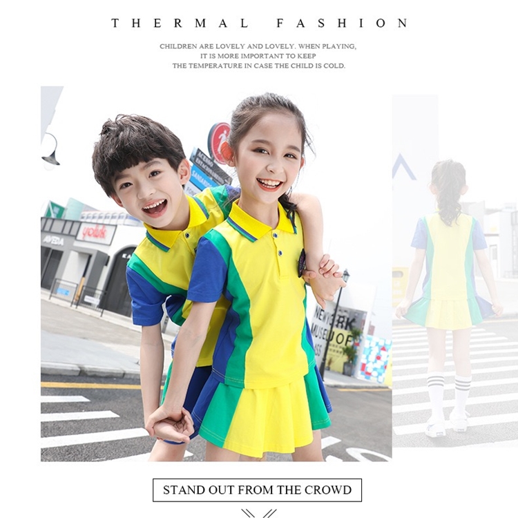 Yellow and blue color matching school uniform